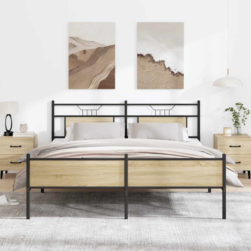 Latitude Run® Bed Frame Sonoma Oak Steel, Engineered Wood Super King ...