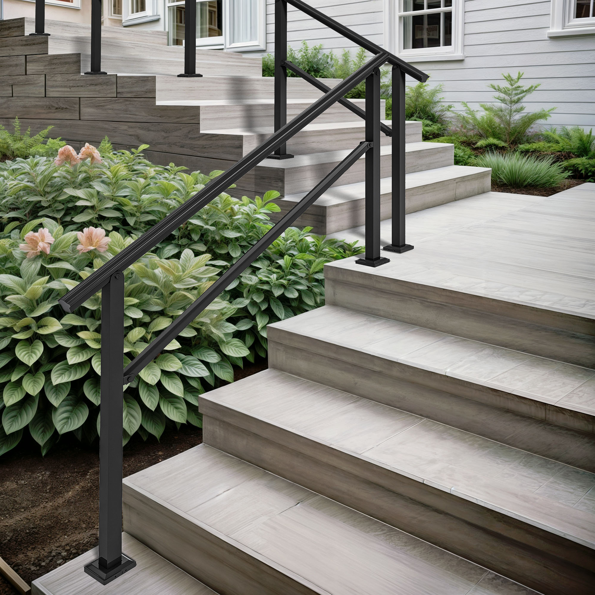Edrosie Inc Handrails for Outdoor Steps, 4-5 Step Stair Railing Outdoor ...