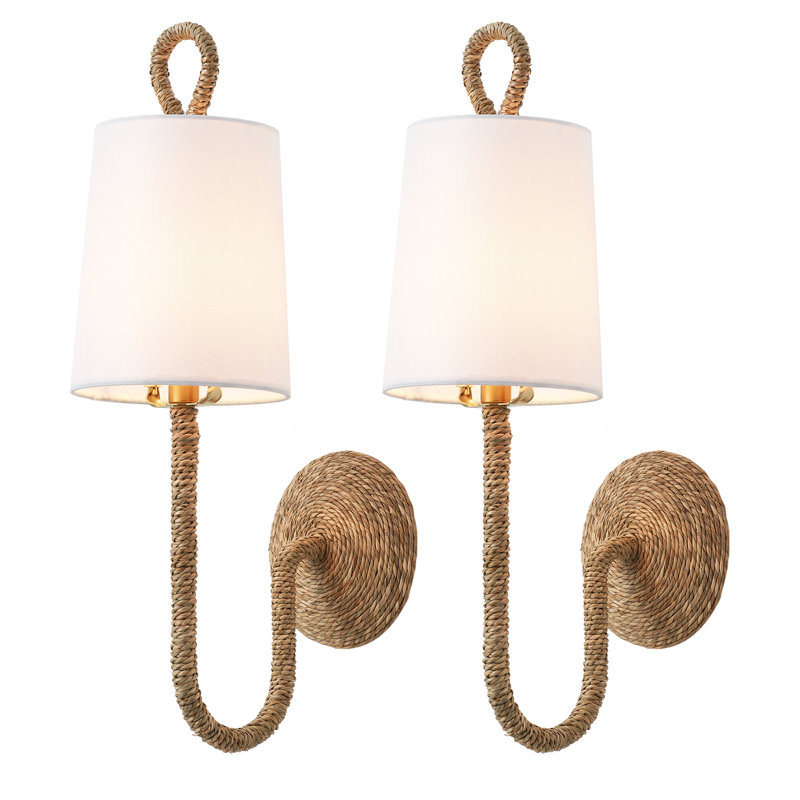 Breakwater Bay Modern Armed Wall Sconces With White Fabric Shade | Wayfair