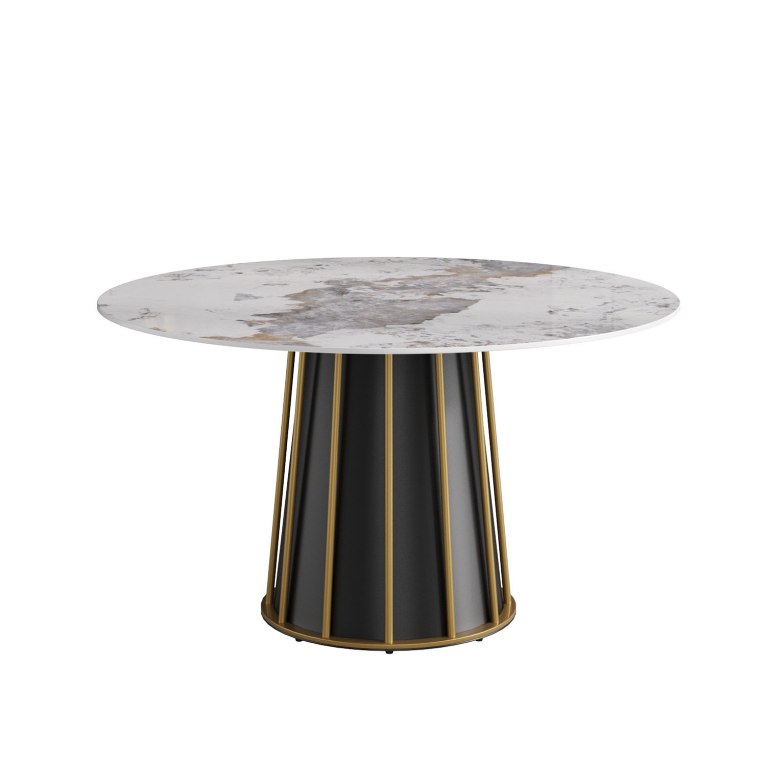 Everly Quinn Modern Artificial Stone Round Panel Meta Base Dining Table-Can Accommodate 6 People ...