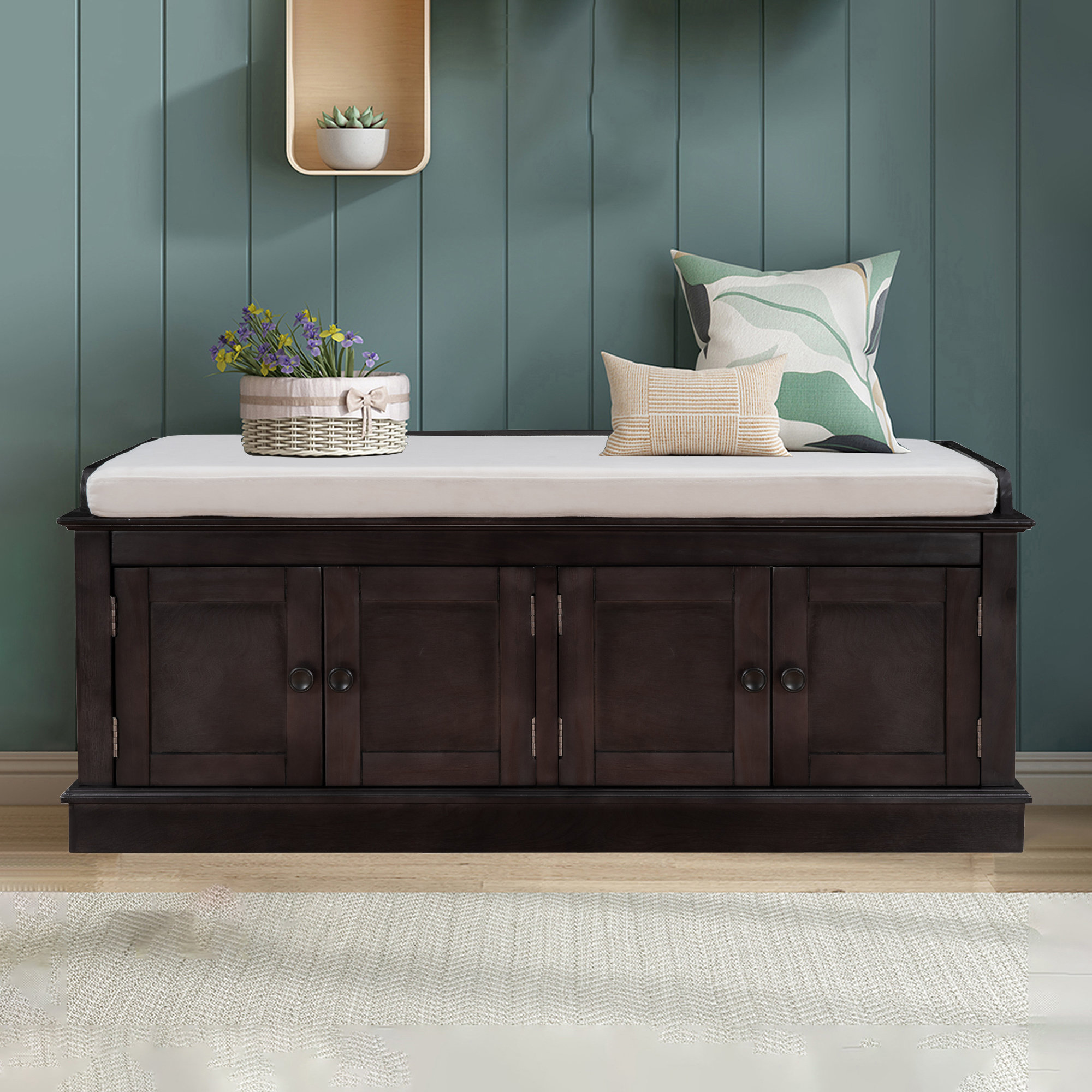Wildon Home® 43" Wide Shoe Storage Bench With Cushion Entryway Bench ...