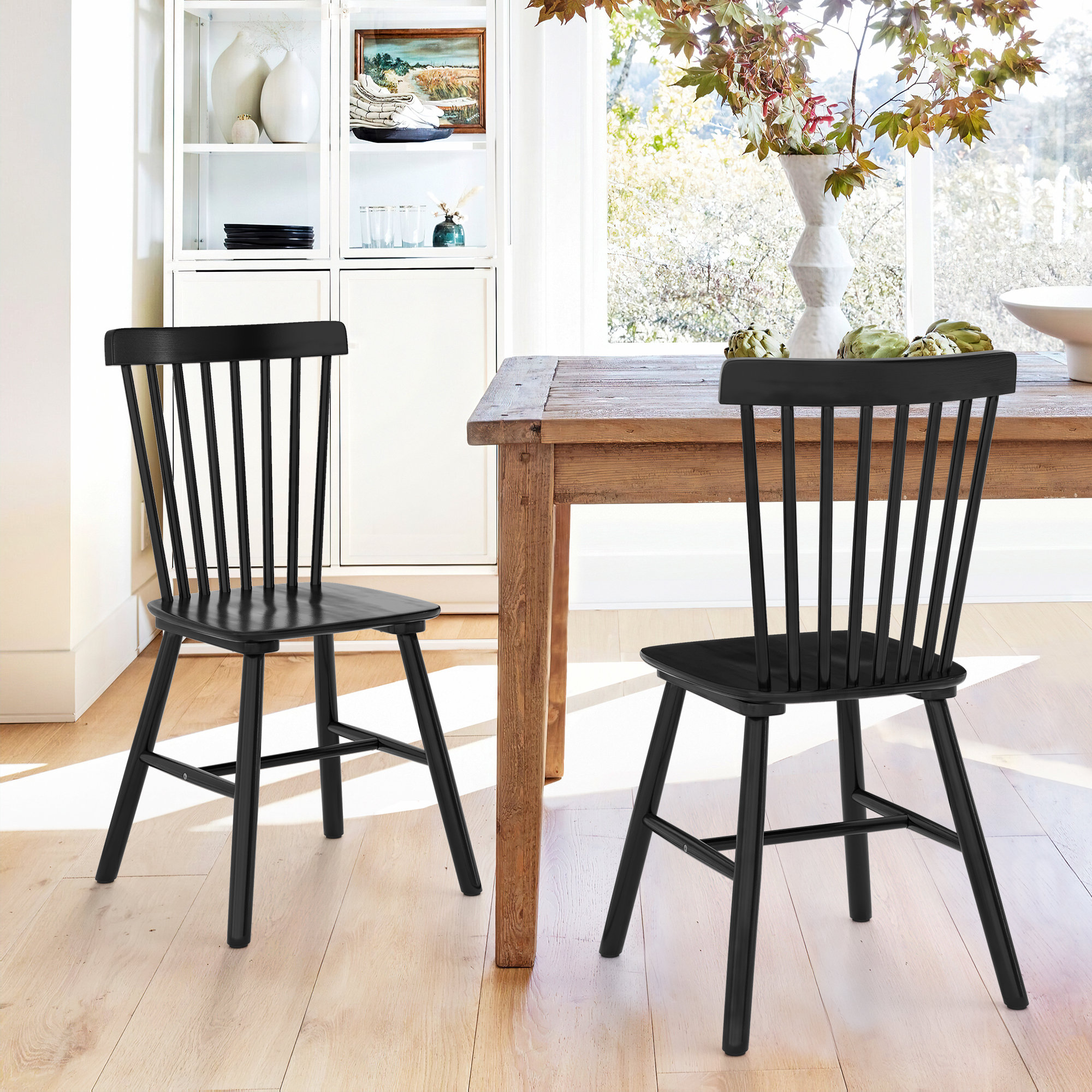 Gracie Oaks Windsor Dining Chair, Spindle Back Wooden Chairs For ...