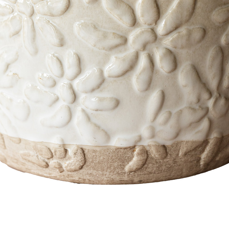 Foreside Home & Garden Floral Antique White Glaze Fountain Stoneware ...