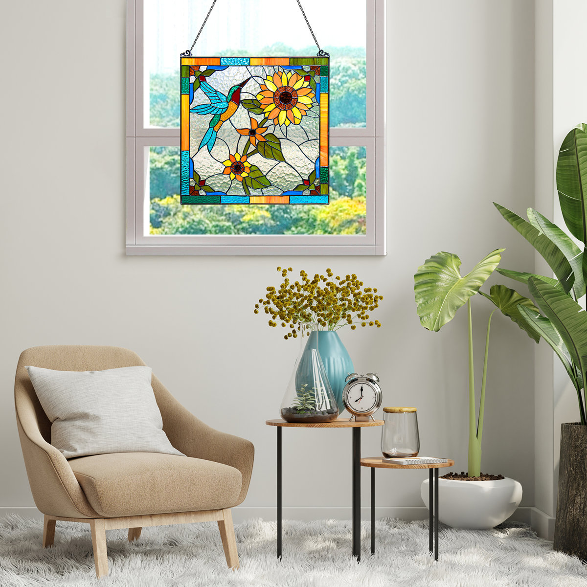 August Grove® 18"H Stained Glass Window Panel - Sunflower & Reviews ...