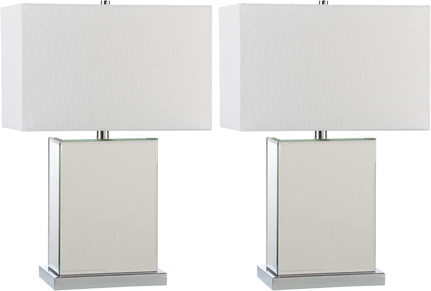 Orren Ellis Modern Dana Mirror Chrome Rectangular Table Lamp Set Of 2 With LED Bulbs For Bedroom ...