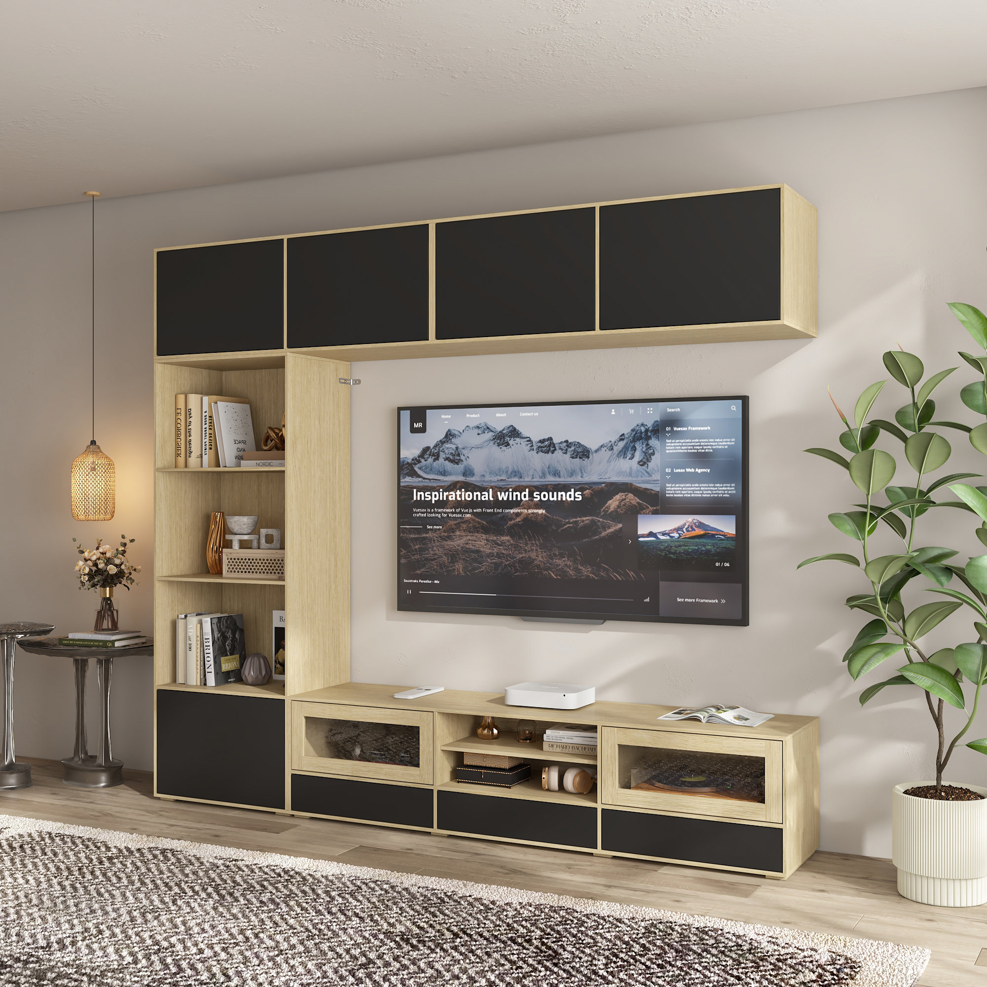 Ebern Designs Modern 3-Piece Entertainment Center With Overhead ...
