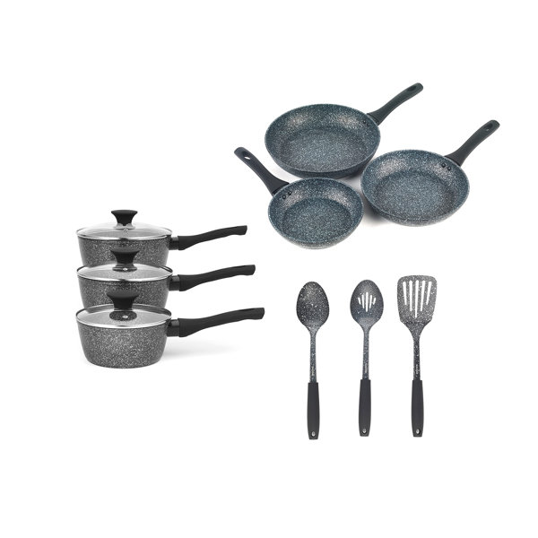 Belfry Kitchen 3-Piece Frying Pan Set, 3-Piece Saucepan Set And 3-Piece ...