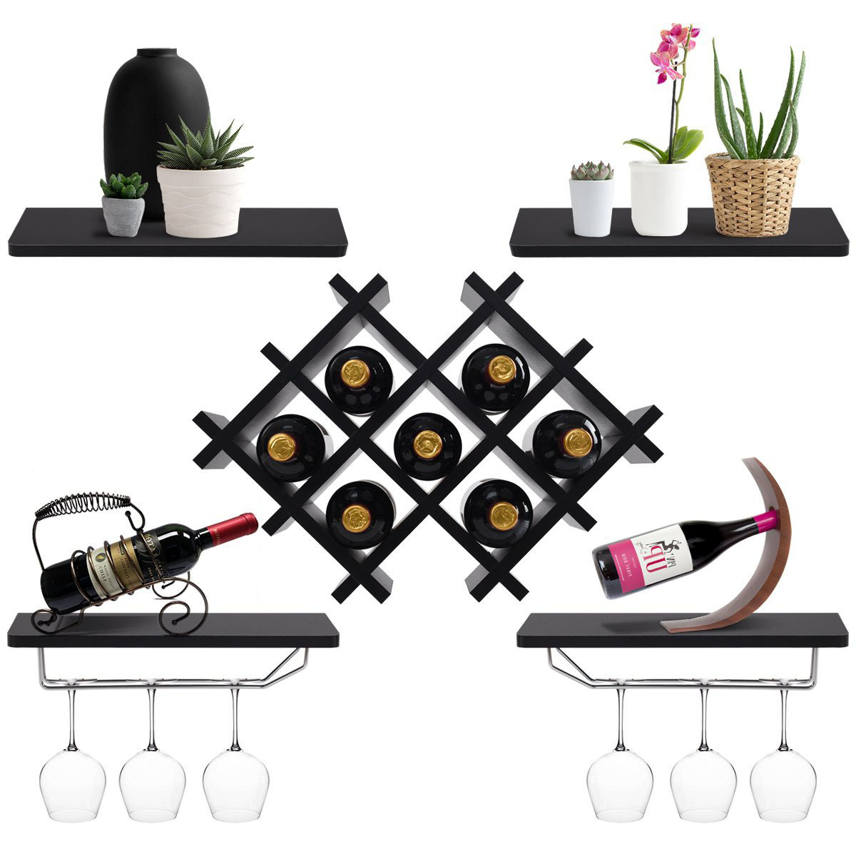 Latitude Run® Tonnesha 8 Bottle Wall Mounted Wine Bottle & Glass Rack ...