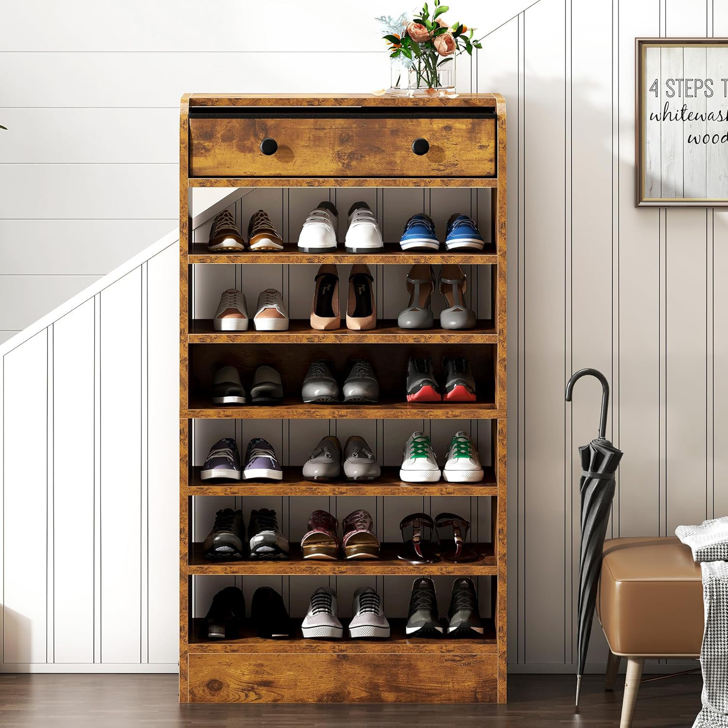 Loon Peak® 7-Tier Tall Shoe Rack With Non-Woven Drawers, Space-Saving ...