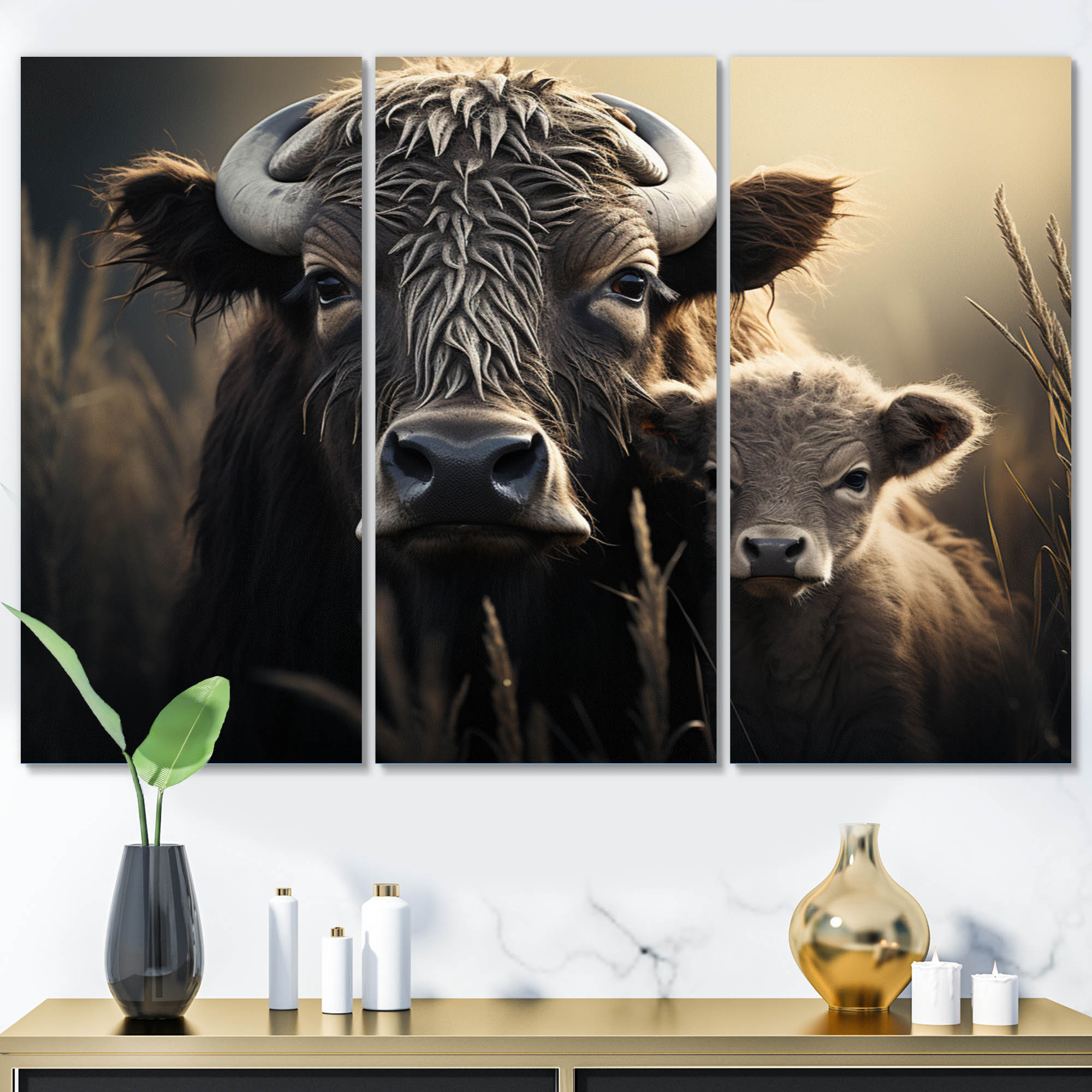 Gracie Oaks Brown Buffalo Gentle Guardians - Animals Canvas Art Print ...