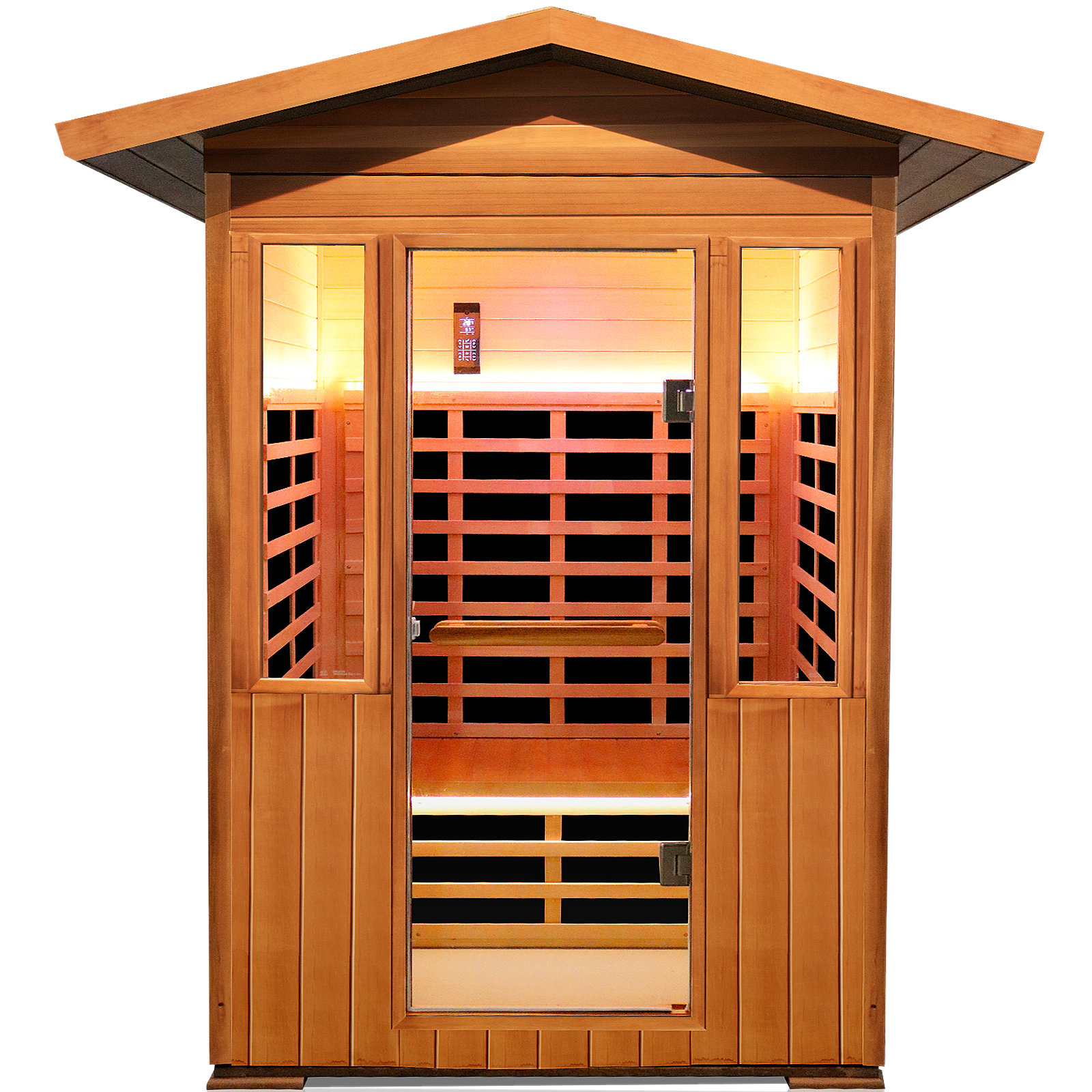 OUTEXER Outdoor 1800W Cedar and Hemlock FAR Infrared Sauna Room 2 Person Saunas with App Control ...