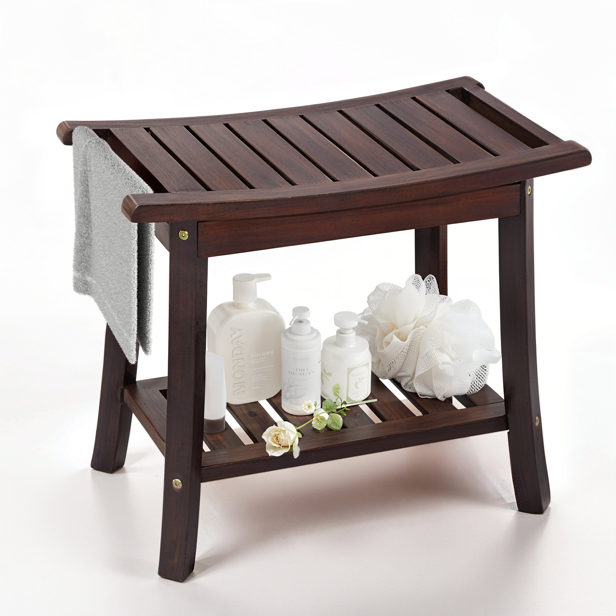 Latitude Run® Acacia Wood Shower Bench – 100% Solid Wood, Water ...