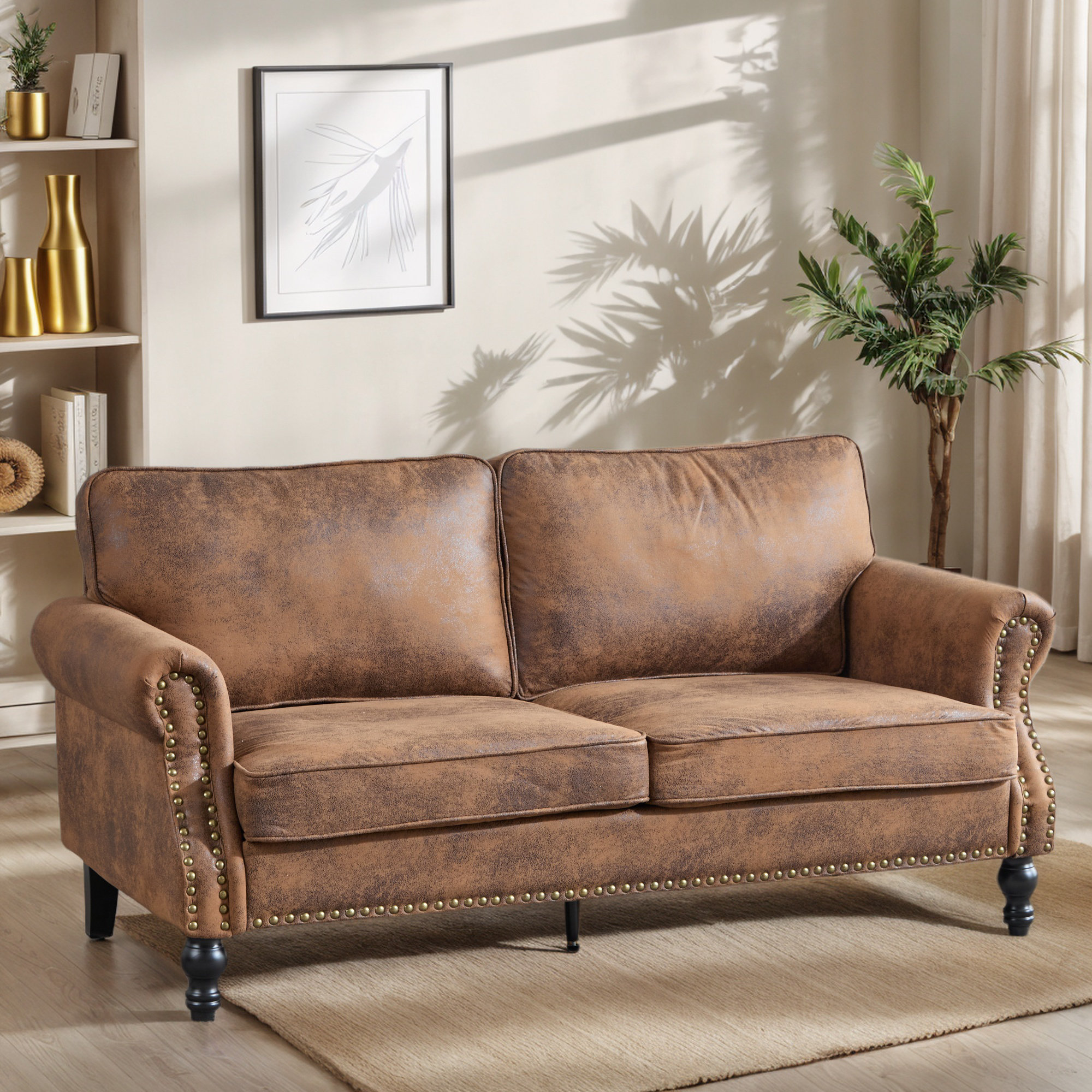 Red Barrel Studio® 68" Faux Leather Upholstered 2 Seat Rolled Arm ...