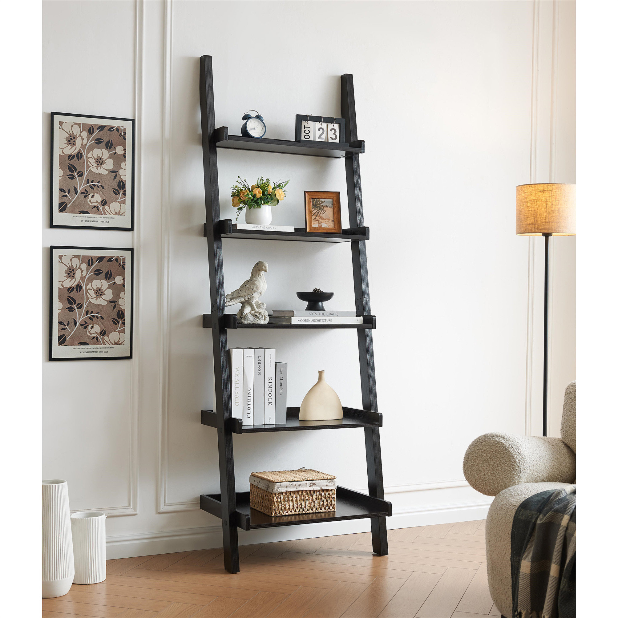George Oliver Modern Ladder Bookcase With Five Multi-Depth Shelves And ...