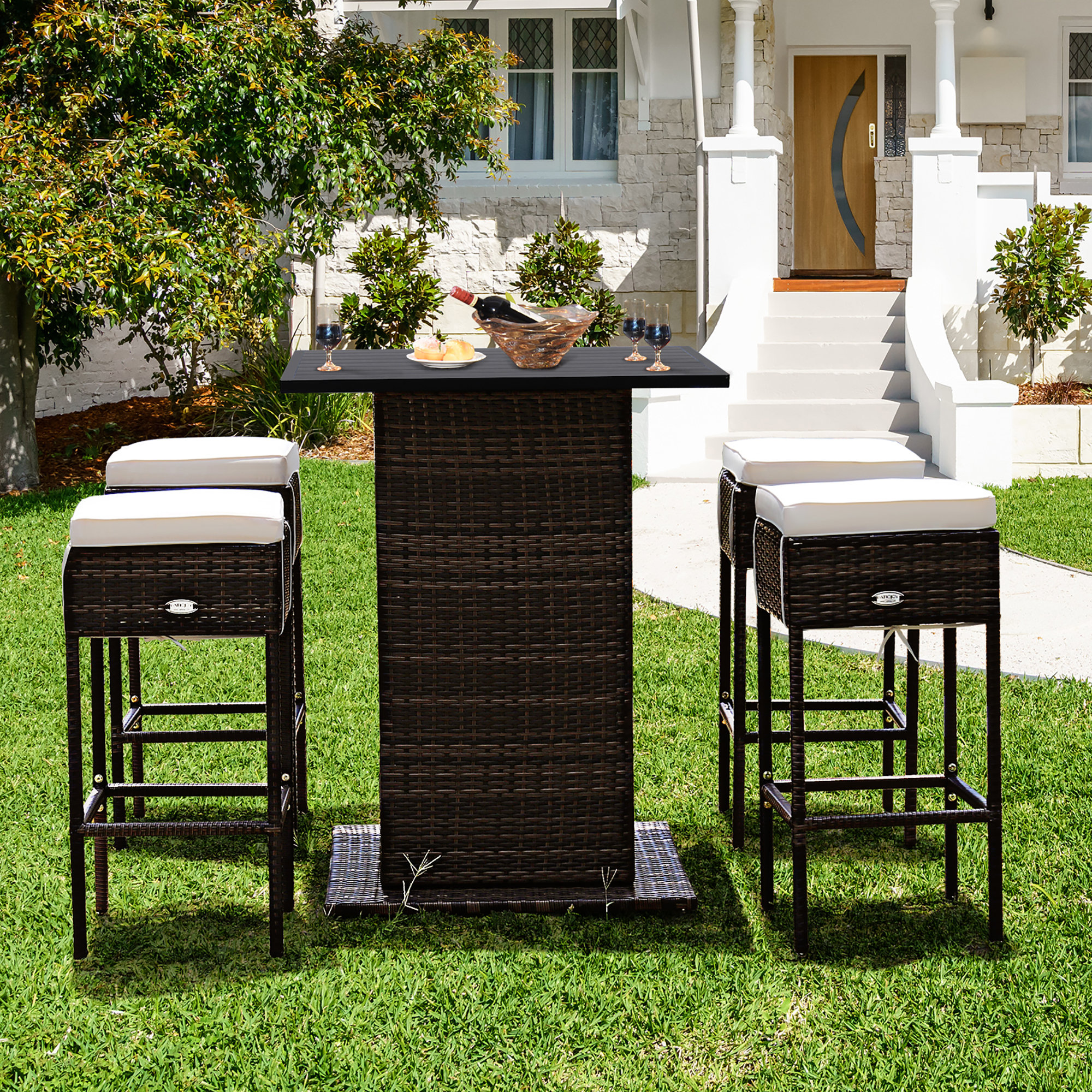 Latitude Run® Bar Set with Steel Frame and Wicker Outer Material ...