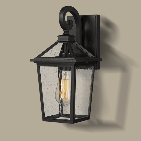 17 Stories 14 Inch Aluminum Outdoor Wall Light With Seeded Glass | Wayfair