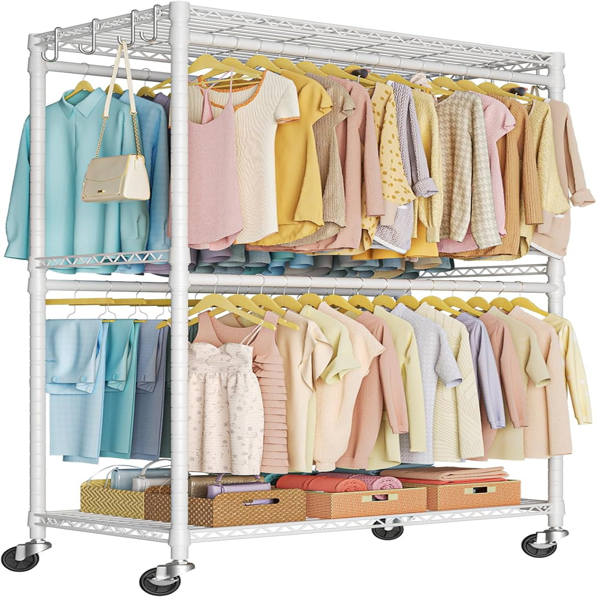 EXEBIL Rolling Hanger, Freestanding Portable Closet Rack, Heavy Duty ...