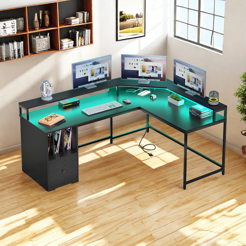 Trent Austin Design® Monge 67'' L-Shape Wood Desk Computer Table with ...