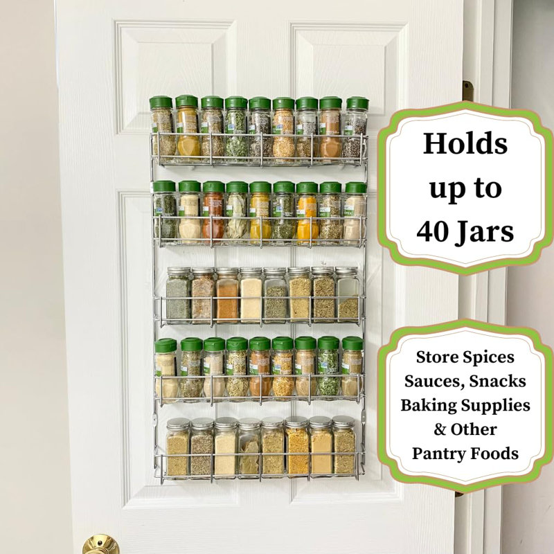 Prep & Savour 5-Tier 40-Jar Hanging /Wall-Door Mount/Pantry Door Spice ...