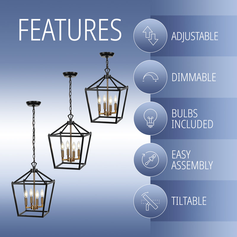 Gracie Oaks Henjes 4 - Light Oil Rubbed Bronze/Brass Gold Lantern ...