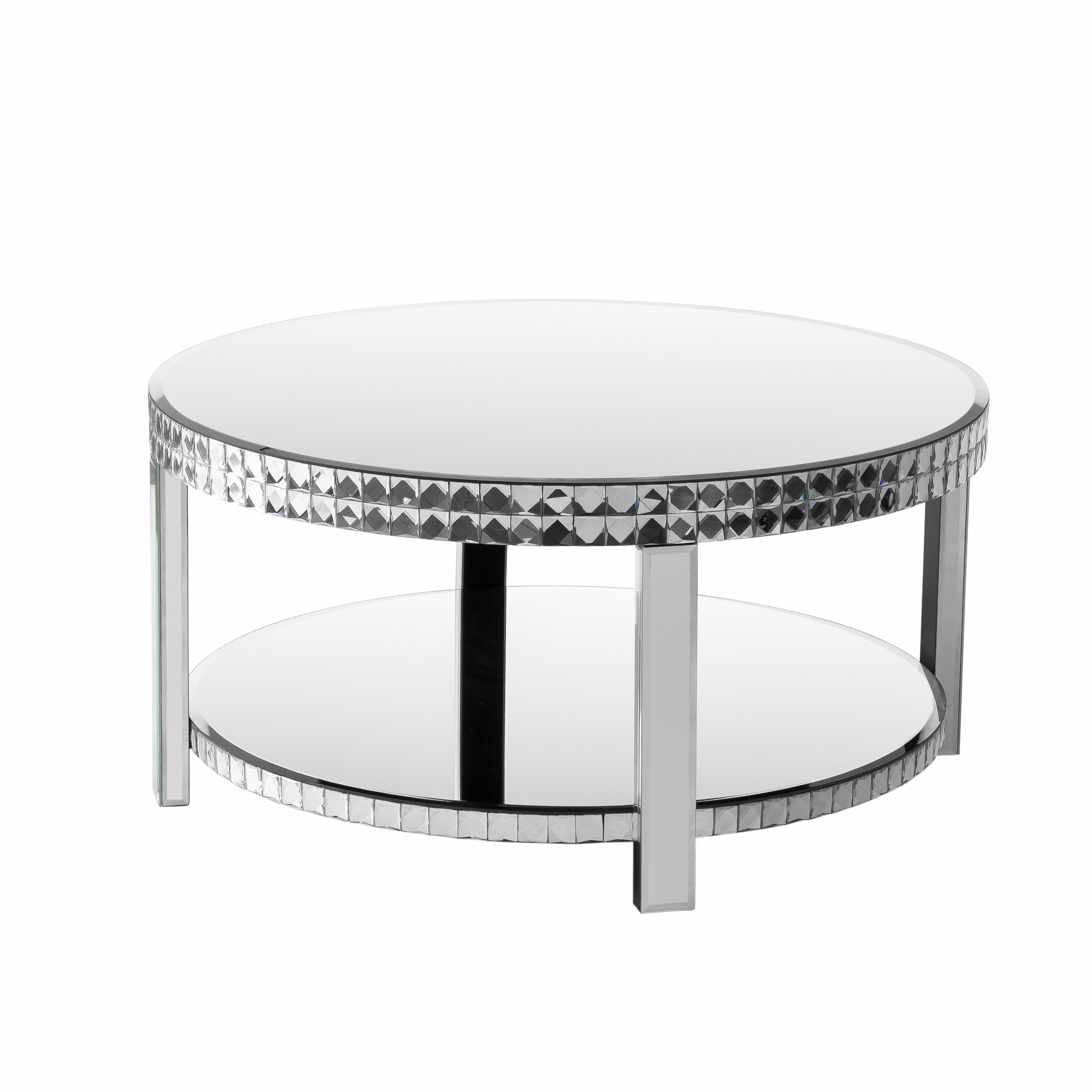 Brayden Studio Diamonds Modern Glass Coffee Table Mirrored Top | Wayfair