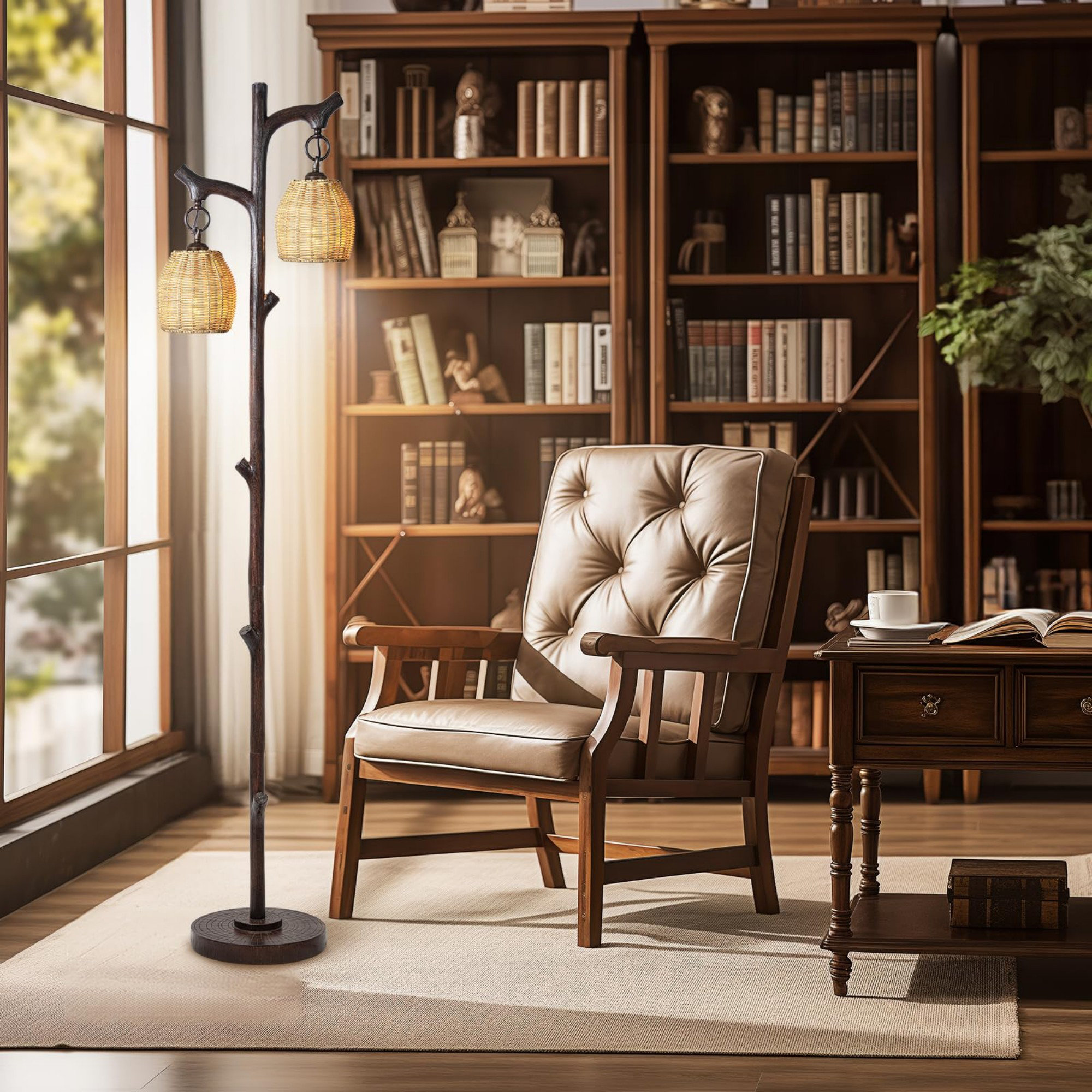 Bayou Breeze 68" Rustic Farmhouse Tree Trunk Floor Lamp, Brown Finish ...