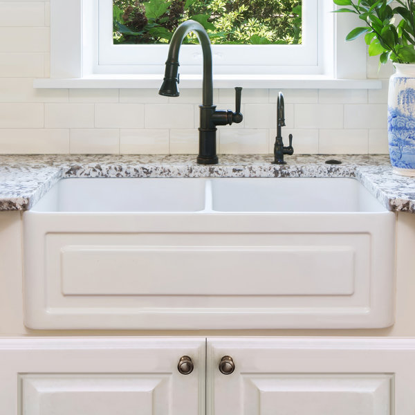 Whitehaus Collection 33" Reversible Double Bowl Fireclay Kitchen Sink ...