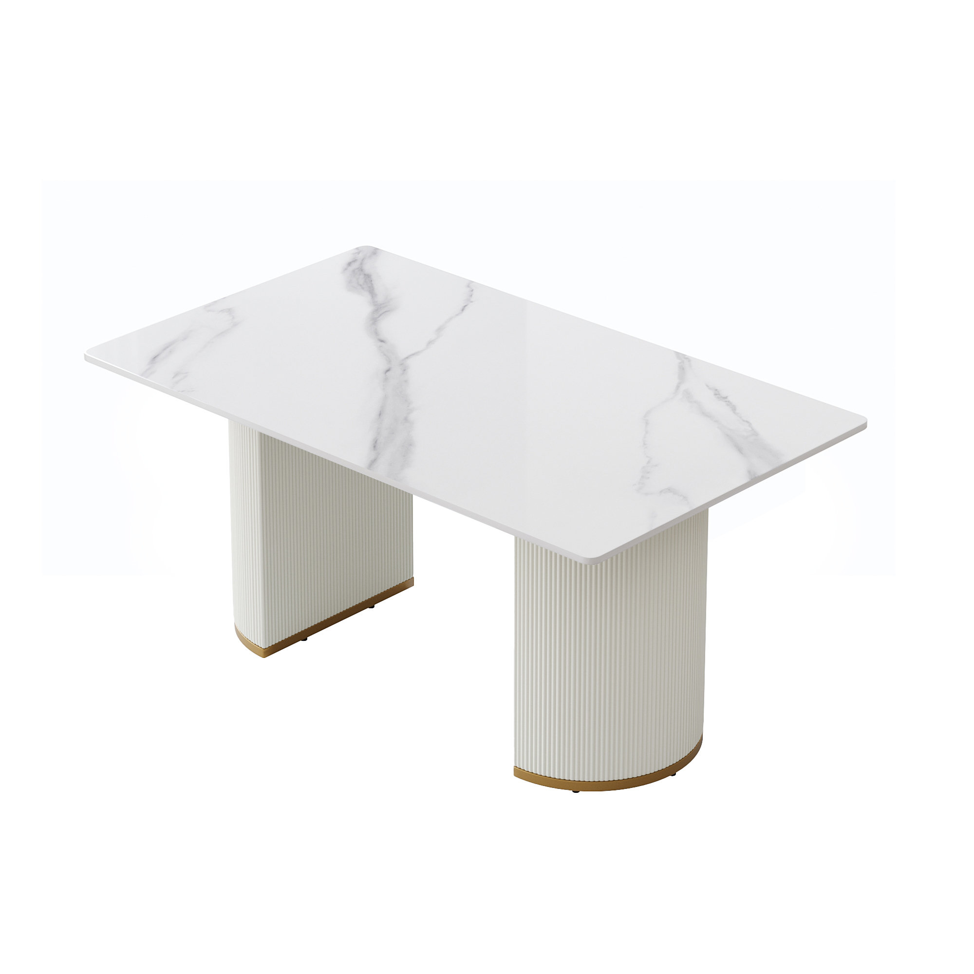 Orren Ellis Modern White Panel Dining Table | Beige Pu Plywood Legs ...