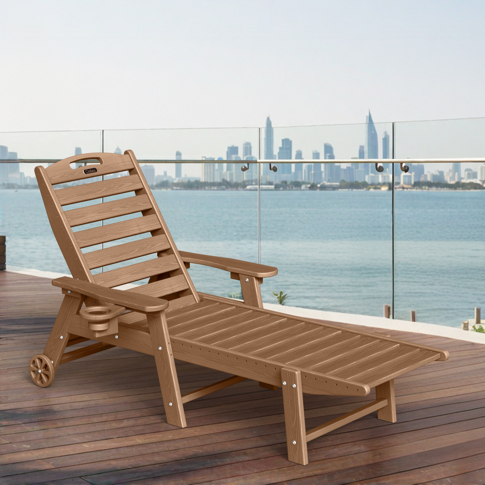 Highland Dunes Wheels Lounge Chaise Outdoor Wood Texture Pool Lounge ...