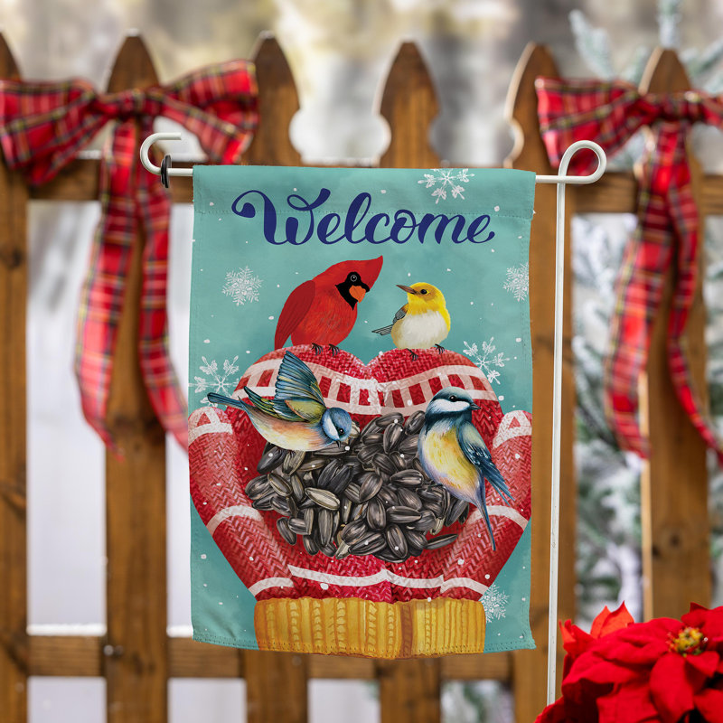 Ophelia & Co. Welcome Bird Friends Suede Garden Flag | Wayfair