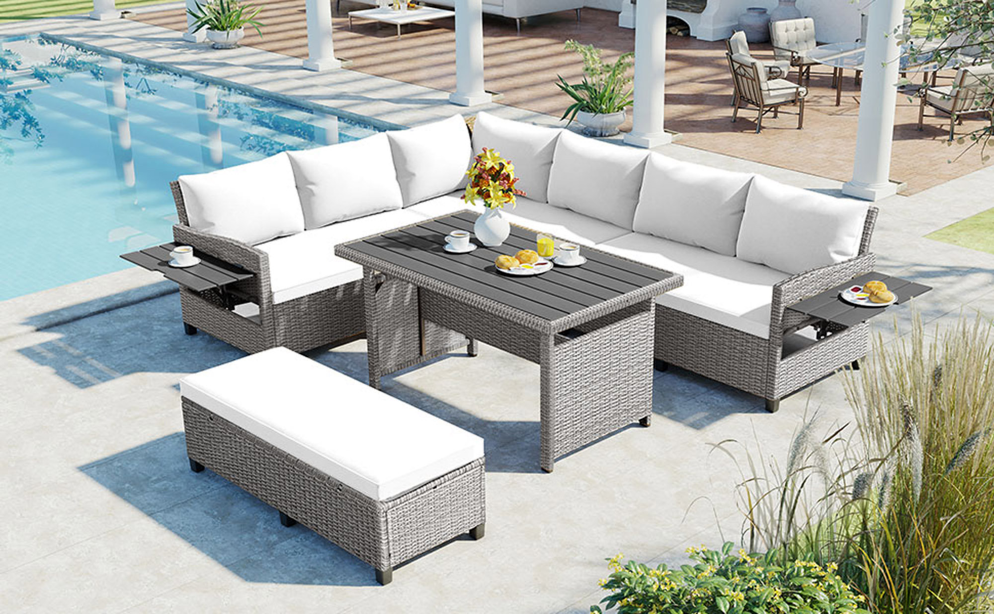 Latitude Run® 5-Piece Outdoor Patio Rattan Sofa Set, Sectional PE ...