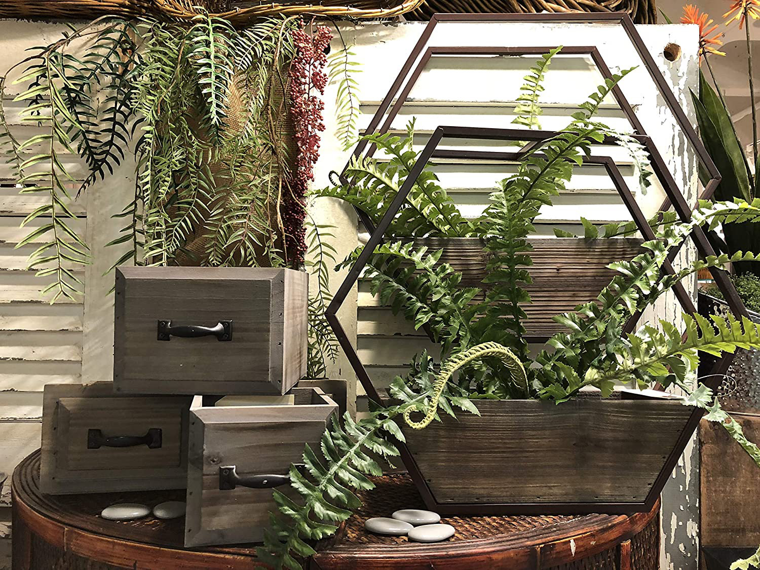 Union Rustic Kaeden Hexagon and Metal Framing Wall Hanging 2-Piece Wood ...