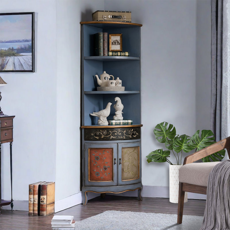 GINATOL Vintage Painted Wooden Triangular Bookcase. Corner Storage ...