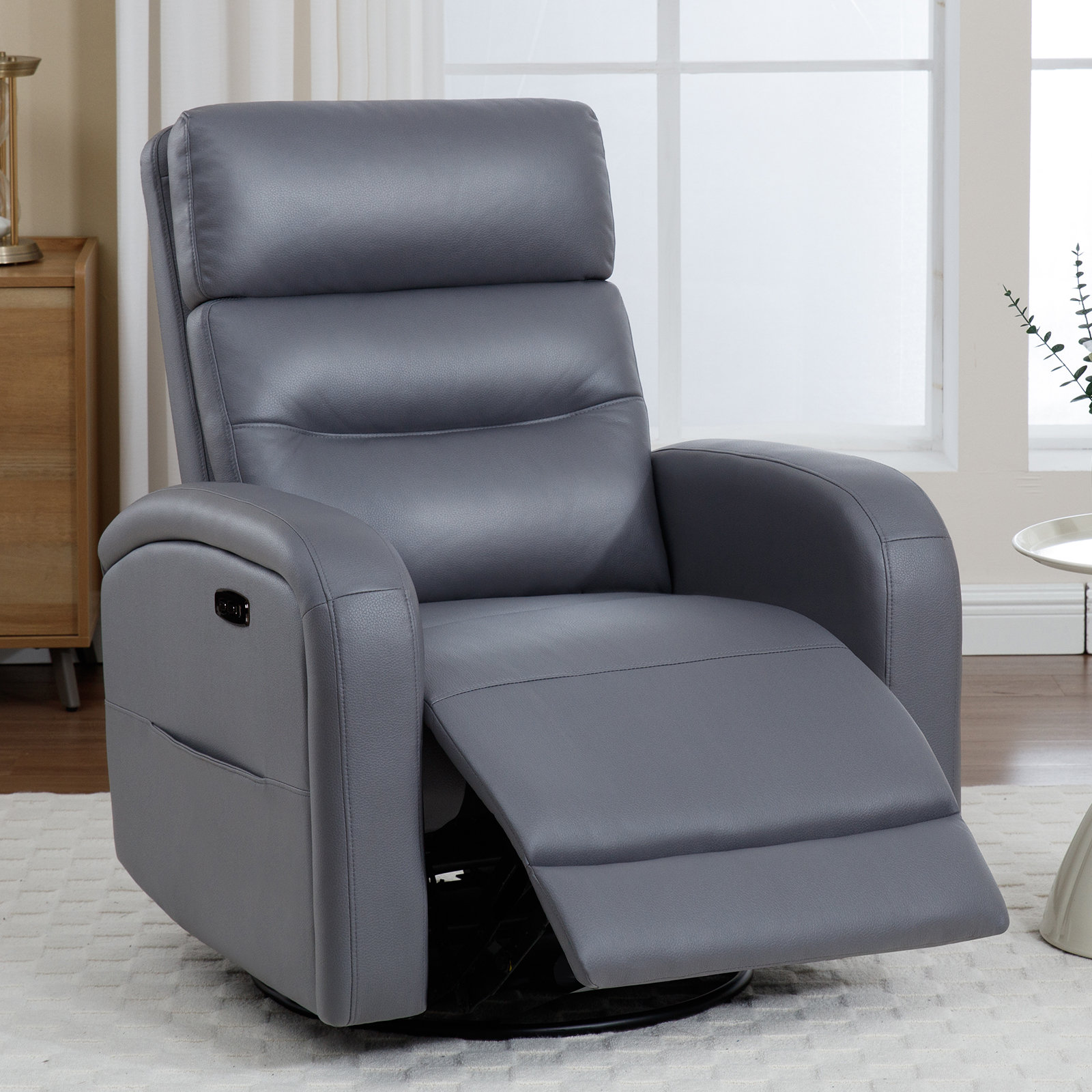 Latitude Run® 33” Modern Faux Leather Power Swivel Rocker Recliner with ...