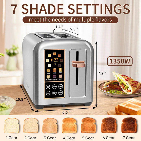 seedeem Toaster 2 Slice, Stainless Toaster LCD Display&Touch Button, 50 ...