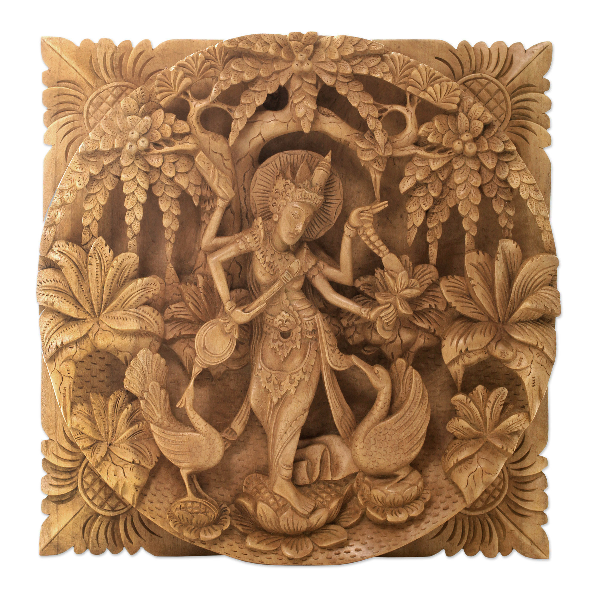 Bloomsbury Market Hindu Goddess Themed Carved Wood Relief Panel Wall ...