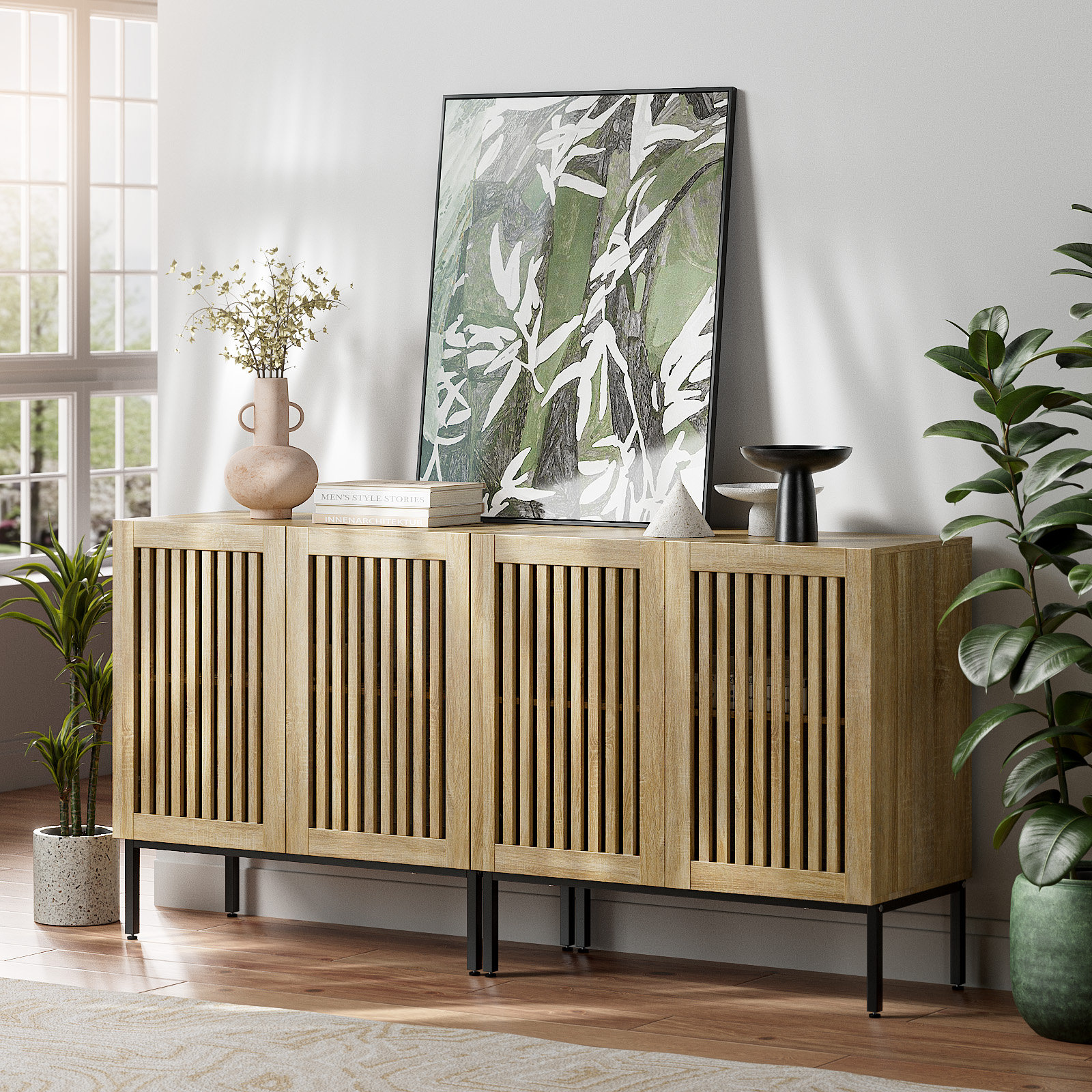 Ebern Designs Set Of 2 Accent Storage Cabinet With Doors And Adjustable ...