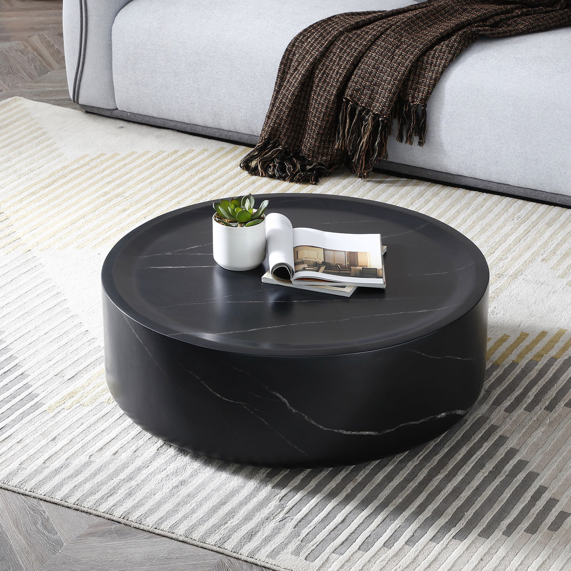 Ivy Bronx Round Coffee Table,Sturdy Fiberglass Table For Living Room ...