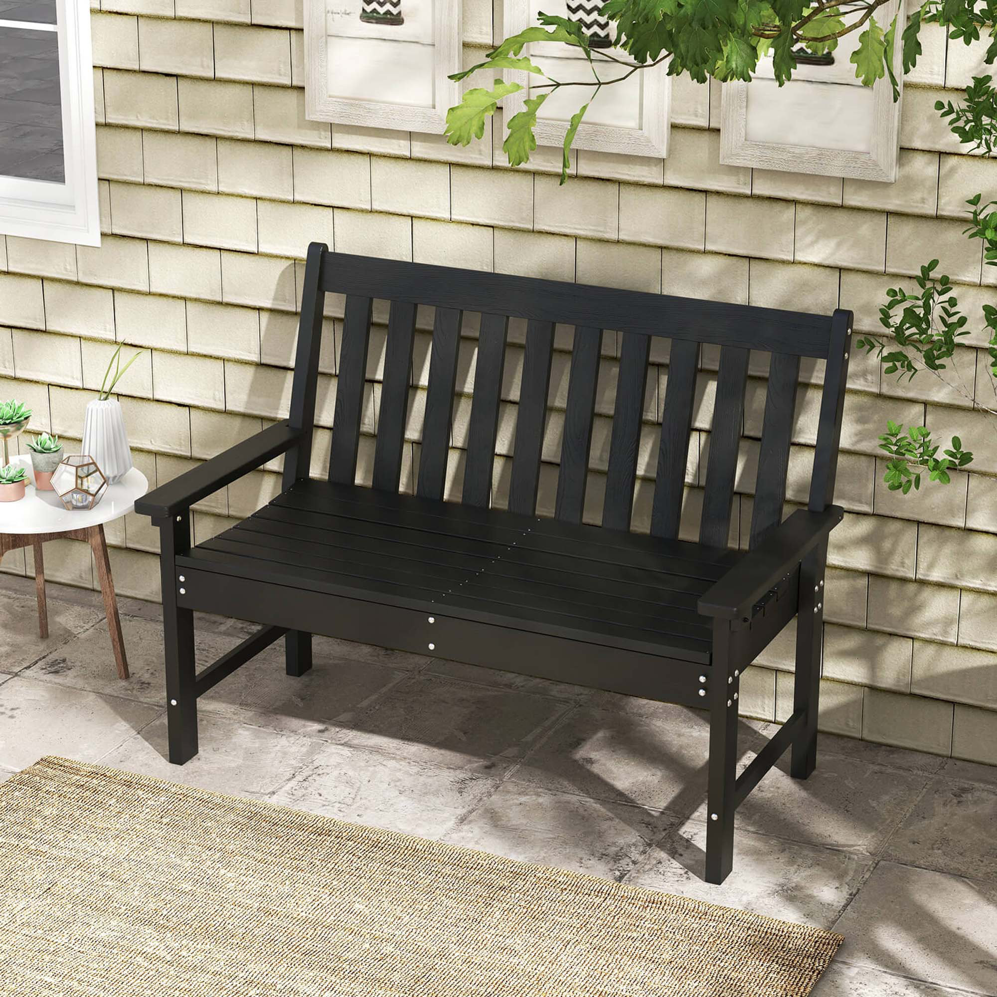 Red Barrel Studio® Garden Bench All-weather Hdpe 2-person Outdoor Bench For Front Porch Backyard ...