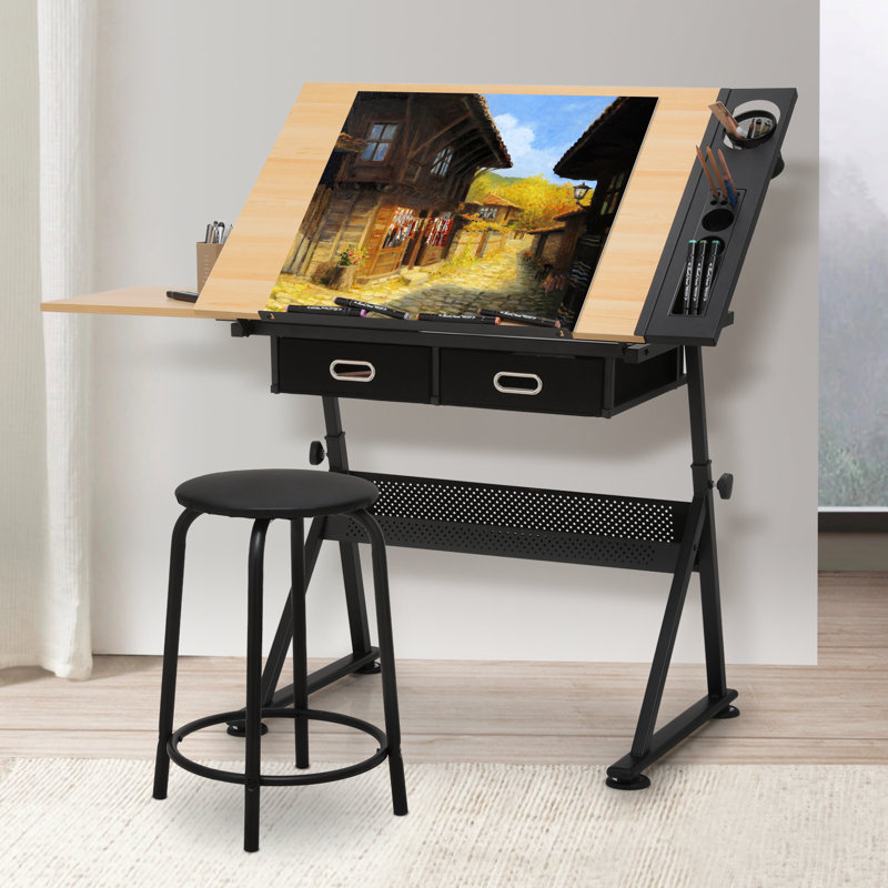 The Twillery Co.® Elizabeth Draft Desk Drawing Table with Stool Set ...