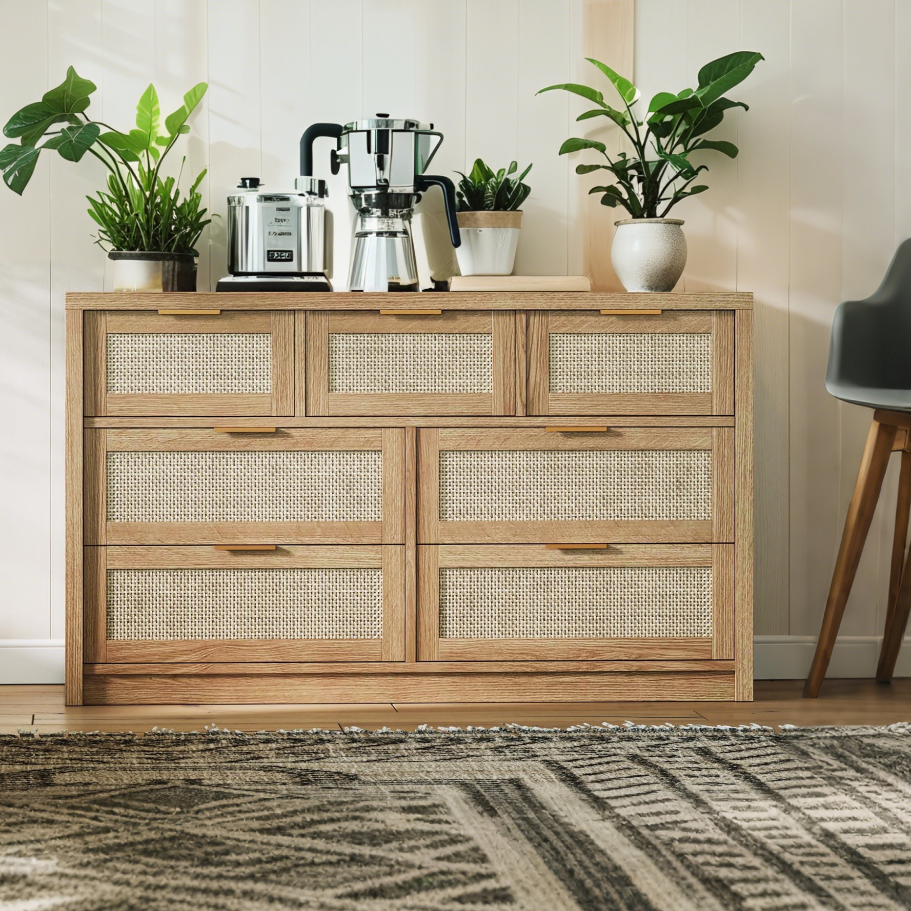 Bay Isle Home™ 7 Drawer Dresser, Boho Wide Chest TV Stand, Wooden ...