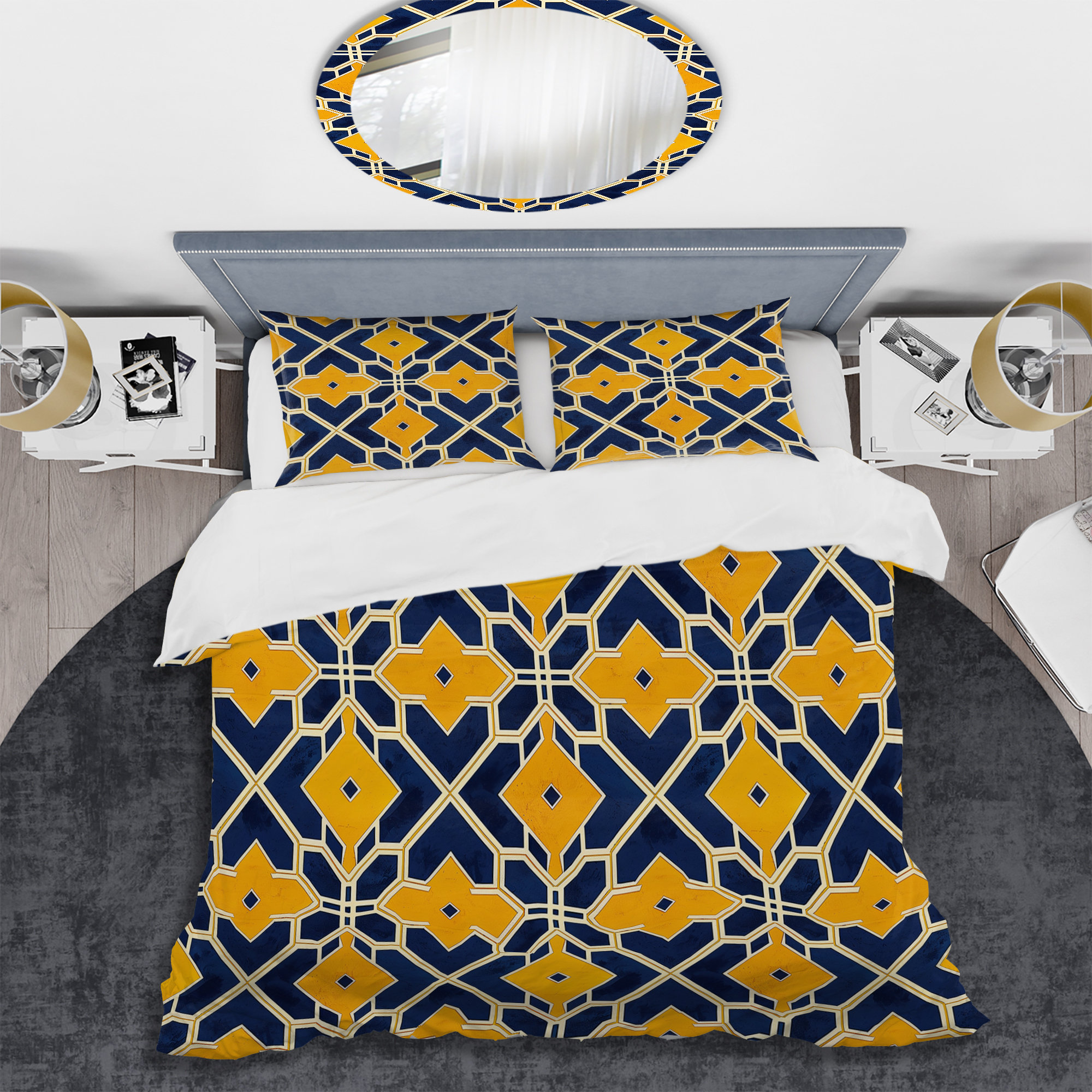 Design Art Blue Modern Trellis XI - Modern Duvet Cover Set | Wayfair