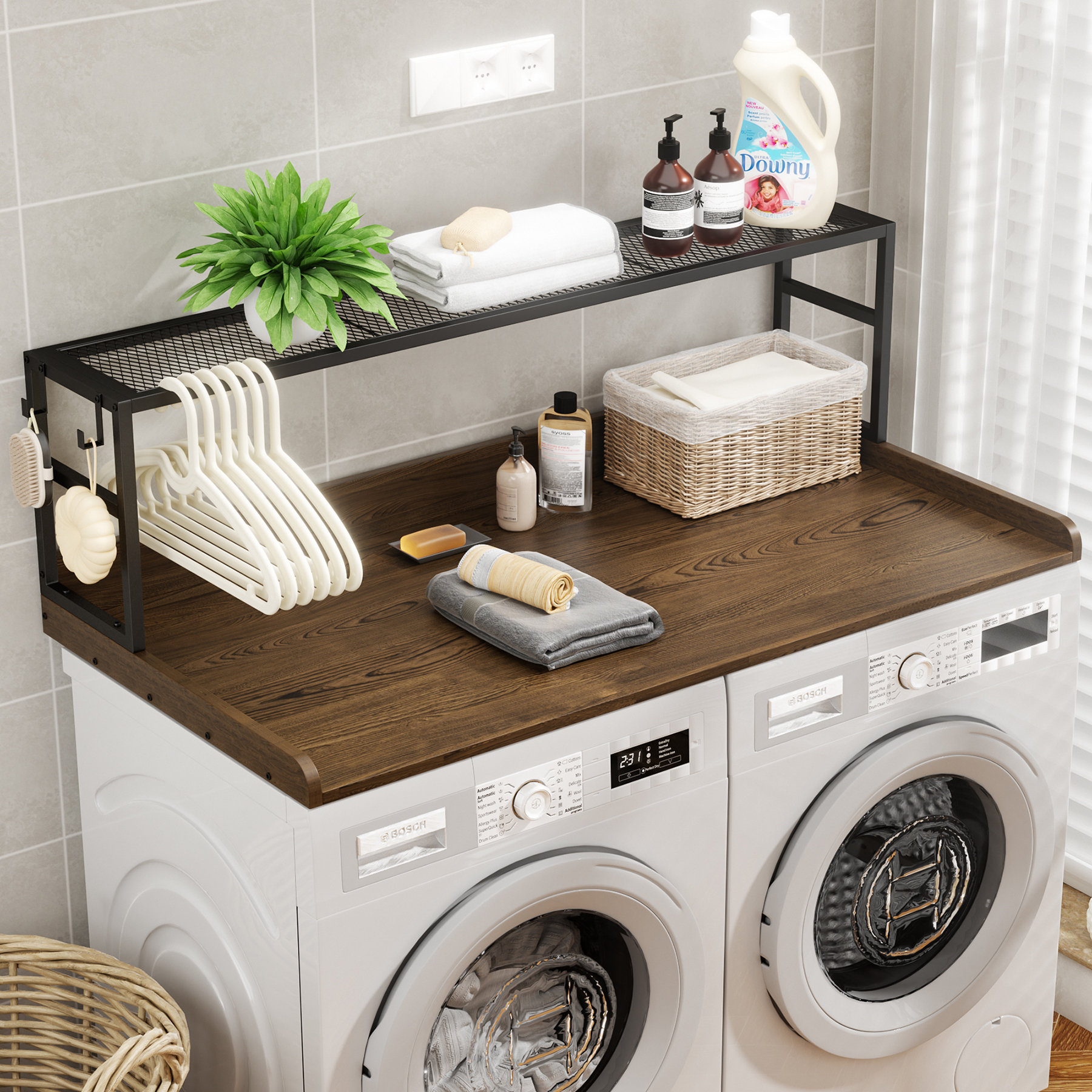 Coolbebe Washer Dryer Countertop, Laundry Countertop With 2-Tier Shelf ...
