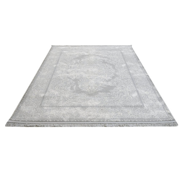 Fleur De Lis Living Emy Grey Oriental Acrylic Machine Made Area Rug ...