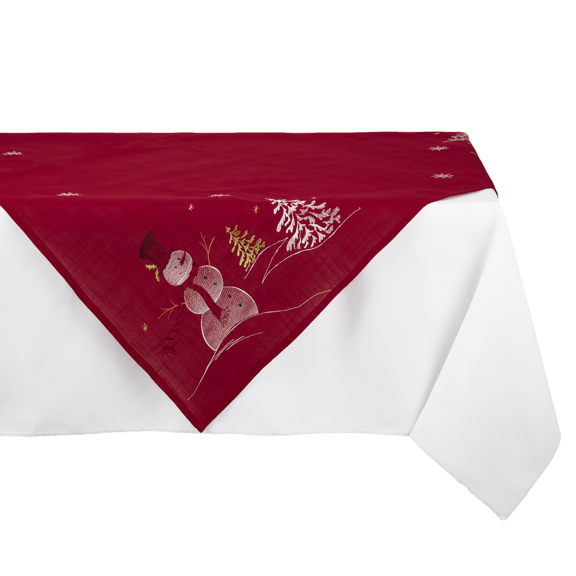 The Holiday Aisle® EMBROIDERED SNOWMAN TABLE TOPPER 40X40 | Wayfair