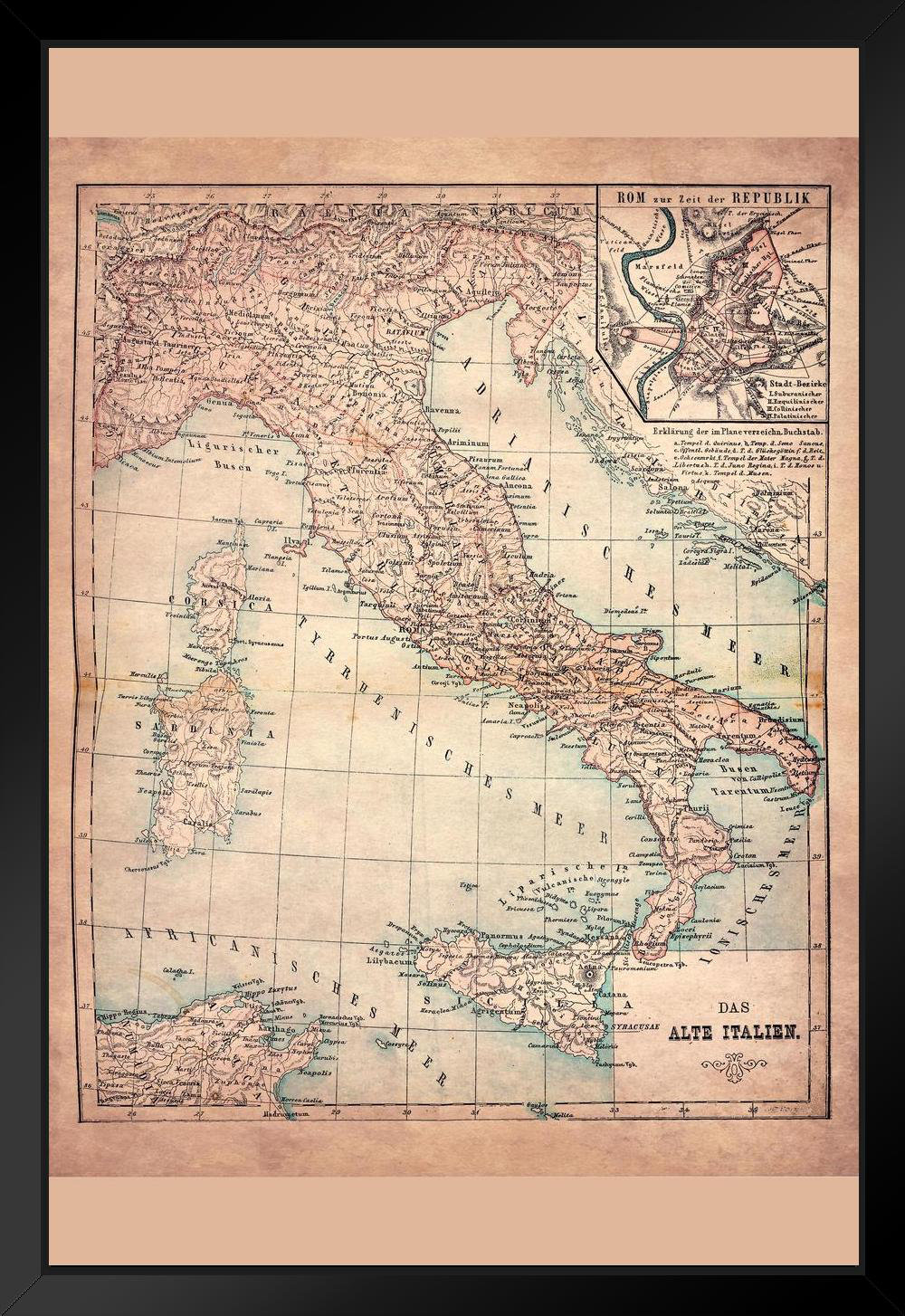 17 Stories Old Italy 1883 Historical Antique Style Map Matted Framed ...
