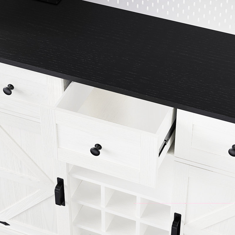 Siscar Lands Farmhosue Pantry Bar Cabinet With Hutch | Wayfair