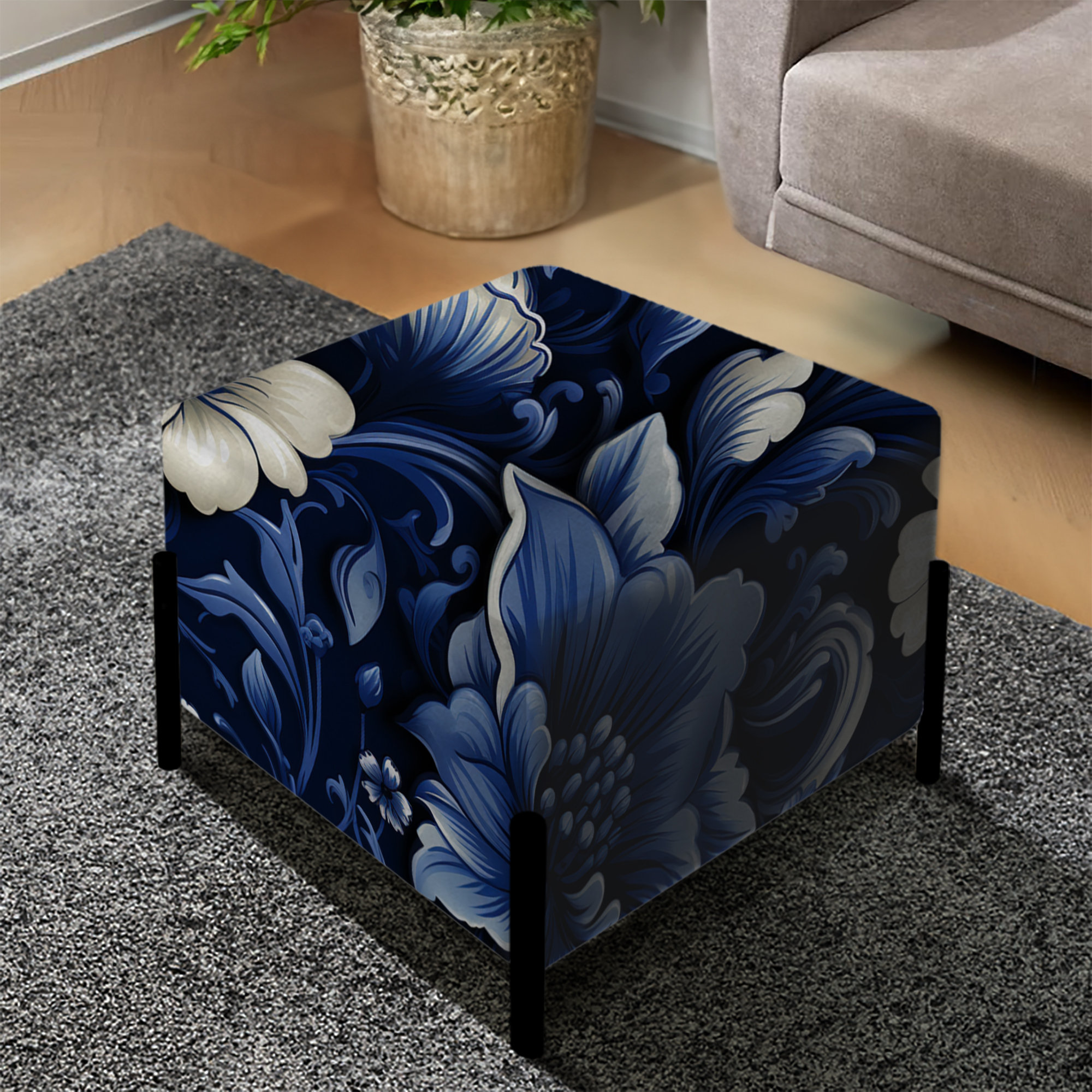 Design Art Cobalt Blue Neo Gothic Victorian Pattern - Floral Square ...