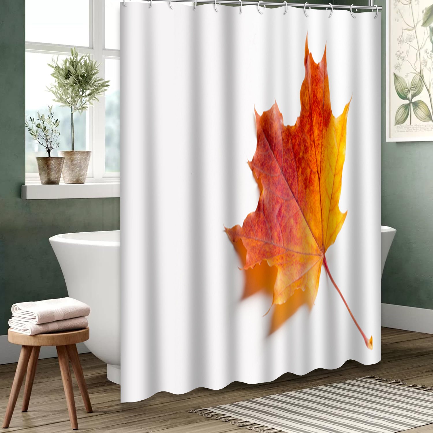 East Urban Home Nordic Ember Shower Curtain - Waterproof Autumn Foliage Bath Decor | Wayfair