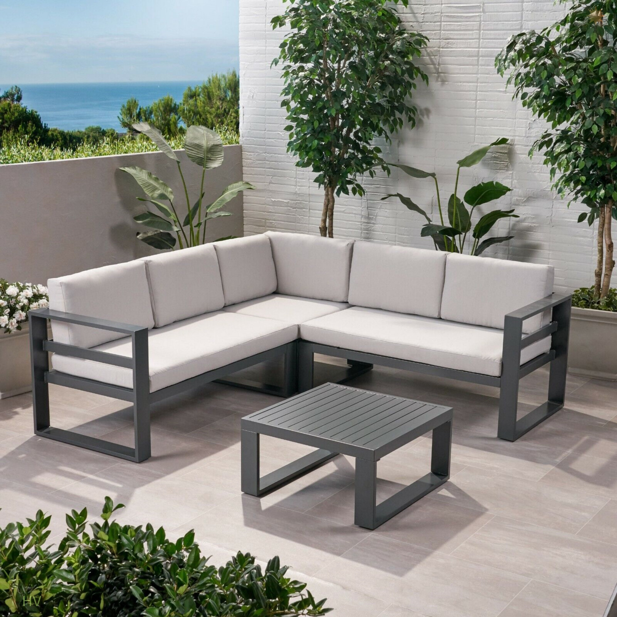 Dakota Fields Dursley Outdoor Aluminum V Shape Sofa Sectional | Wayfair